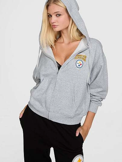 Pink Nfl Collection Campus Fleece™ Bling Full-zip Hoodie - Grey