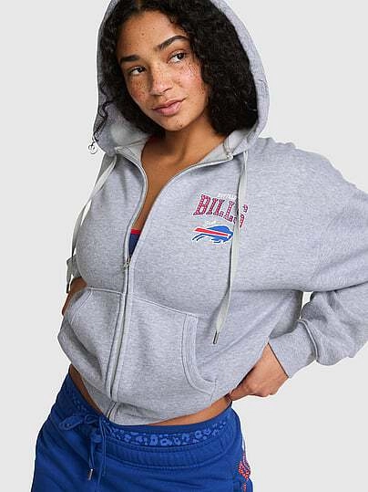 Pink Nfl Collection Campus Fleece™ Bling Full-zip Hoodie - Grey