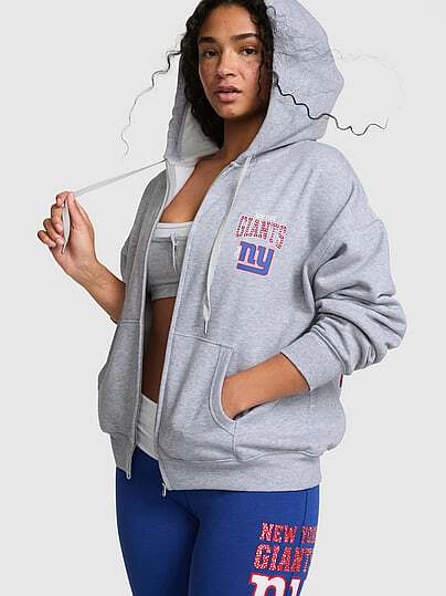 Pink Nfl Collection Campus Fleece™ Bling Full-zip Hoodie - Grey
