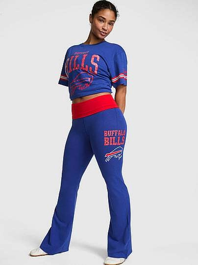 Pink Nfl Collection All-day Cotton™ Bling Foldover Flare Leggings - Blue