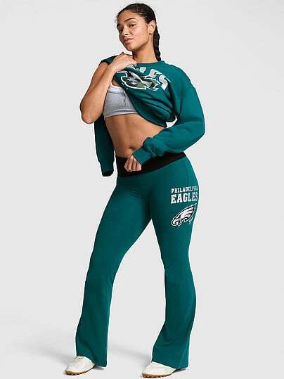 Pink Nfl Collection All-day Cotton™ Bling Foldover Flare Leggings - Blue
