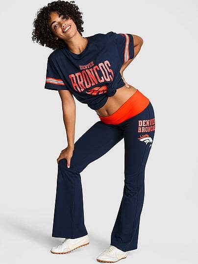 Pink Nfl Collection All-day Cotton™ Bling Foldover Flare Leggings - Blue
