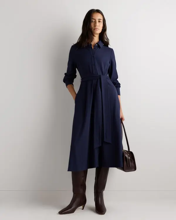 Quince Tencel Modal Knit Midi Shirt Dress - Deep Navy