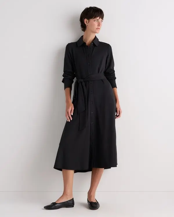 Quince Tencel Modal Knit Midi Shirt Dress With Belt - True Black