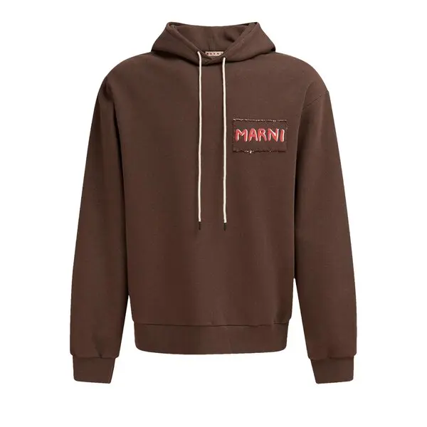 Marni Logo Printed Drawstring Hoodie 'coffee