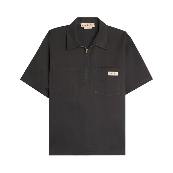 Marni Workwear Gabardine Short-sleeve Zip Polo 'granite