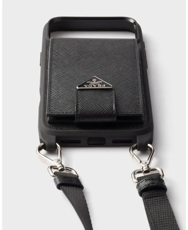 Prada Saffiano Leather Case For Iphone 17 Pro Max With Shoulder Strap