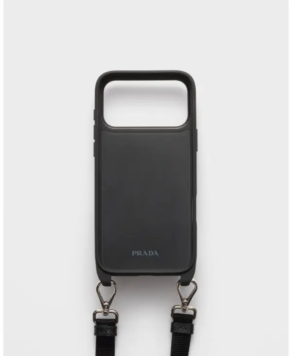 Prada Saffiano Leather Case For Iphone 17 Pro Max With Shoulder Strap