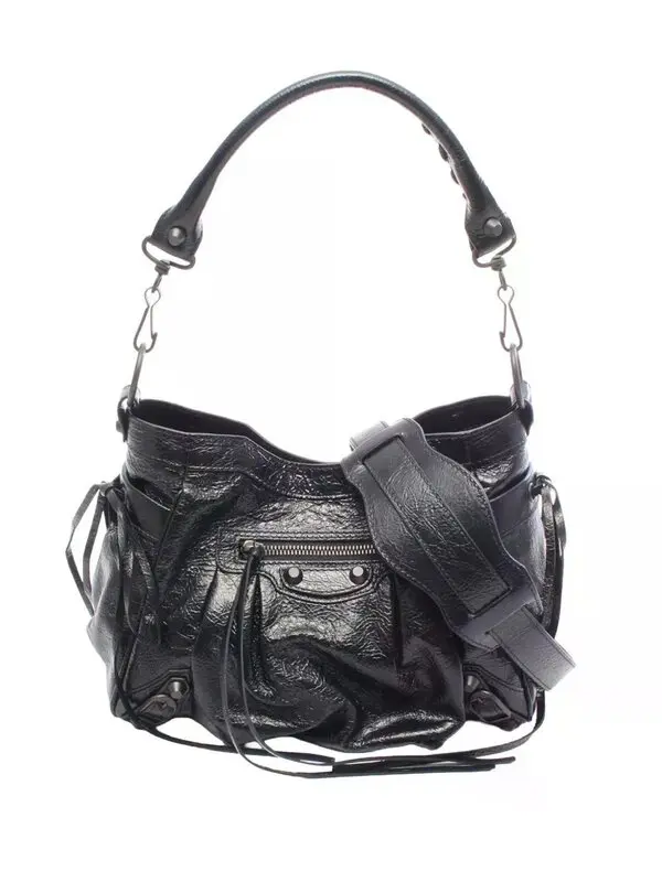 Balenciaga 20th Century Small Lambskin Crochet Le City Basket Bag Satchel - Black