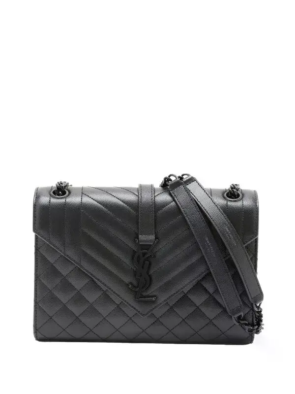 Saint Laurent 2000-2026 Medium Grain De Poudre Triquilt Monogram Envelope Bag Shoulder Bag - Black
