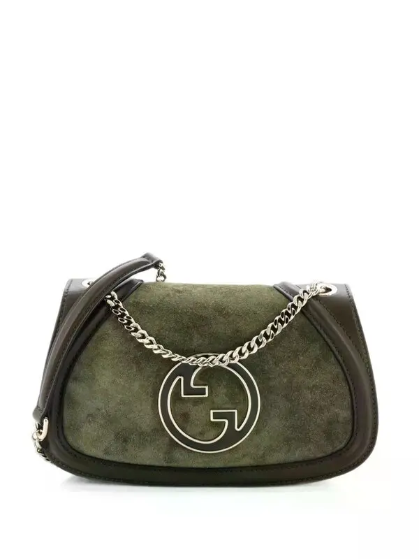 Gucci Blondie Nm Chain Flap Bag Suede And Leather Small Shoulder Bag - Green