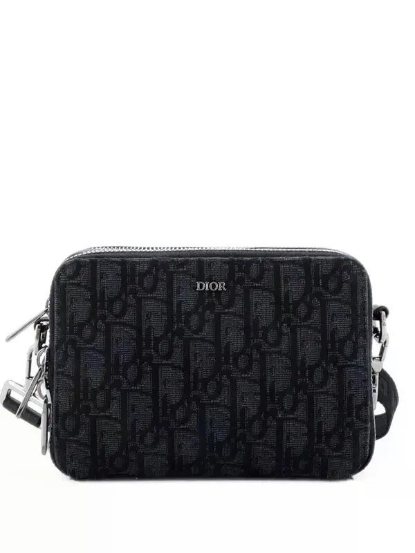 Dior Double Zip Pouch Oblique Canvas Crossbody Bag - Black