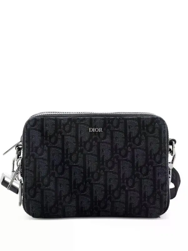 Dior Double Zip Pouch Oblique Canvas Crossbody Bag - Black