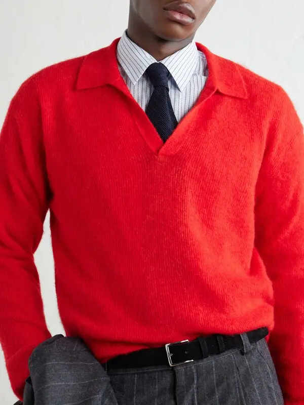 Auralee Alpaca-blend Polo Sweater