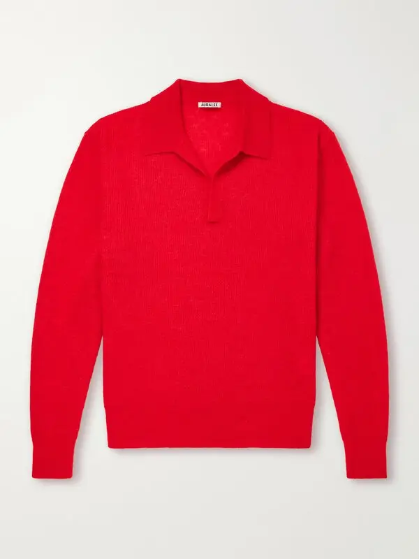 Auralee Baby Suri Alpaca Blend Polo Sweater - Red