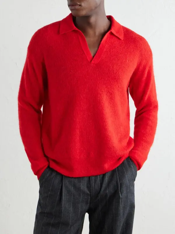 Auralee Baby Suri Alpaca Blend Polo Sweater - Red