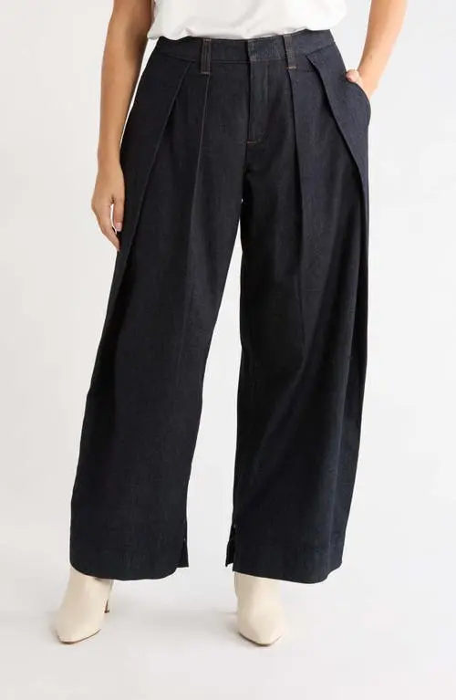 Wit & Wisdom Pleated Barrel Leg Denim Trousers - Indigo