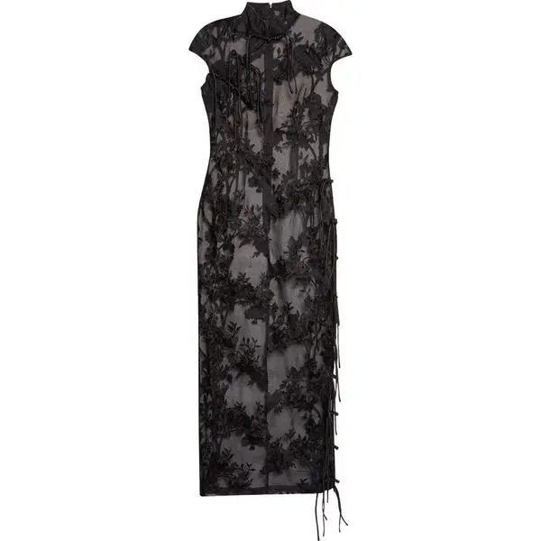 KIM SHUI Xinyi Floral Embroidered Silk Organza Qipao Dress - Black