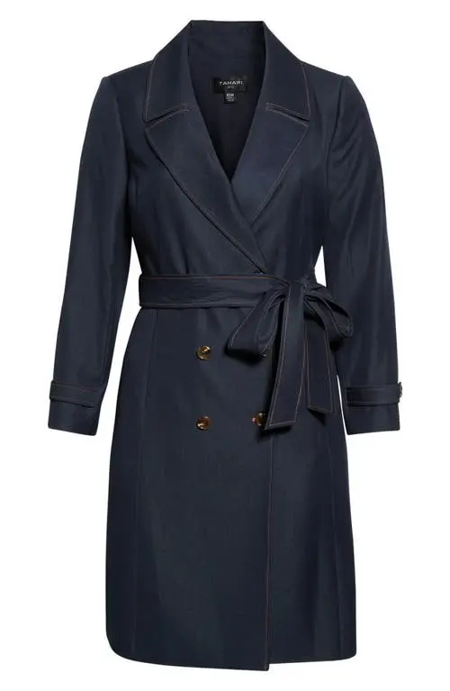 TAHARI ASL Double-breasted Denim Trench Coat
