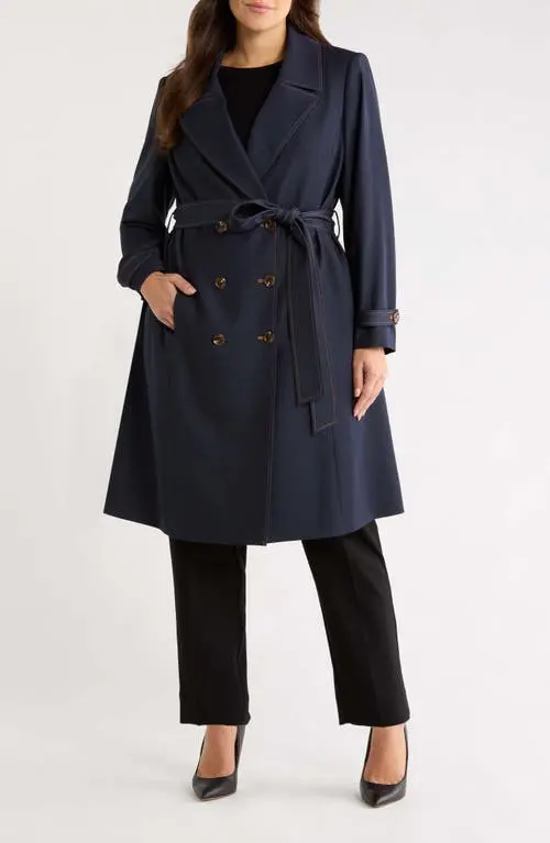 TAHARI ASL Double-breasted Denim Trench Coat