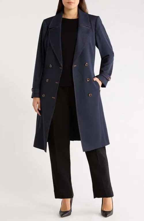 TAHARI ASL Double-breasted Denim Trench Coat