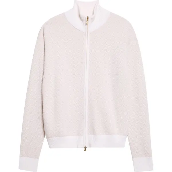 Eleventy Herringbone Cashmere Jacquard Zip Cardigan - 01 White