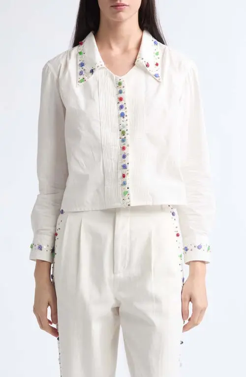 BODE Button Jar Embellished Cotton Shirt - White Multi