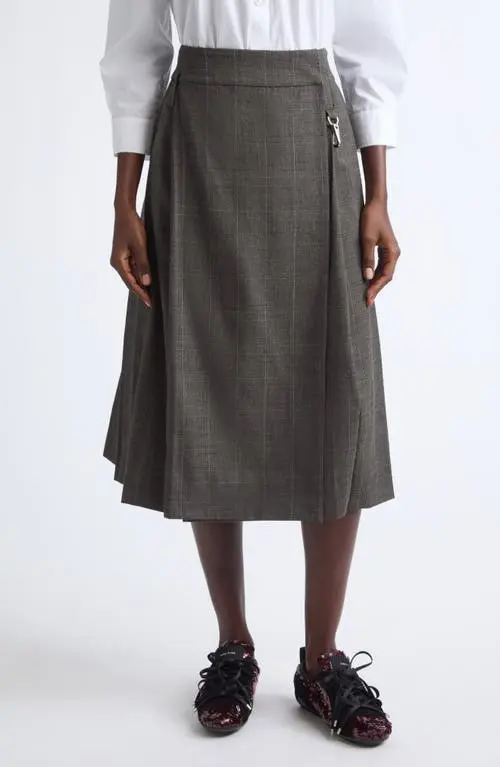 Simone Rocha Glen Plaid Stretch Wool Midi Kilt Skirt - Peat
