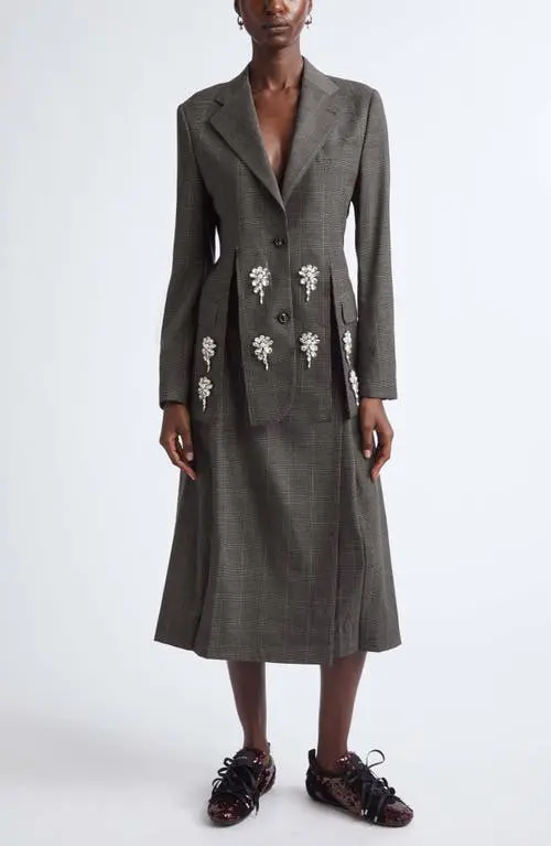 Simone Rocha Glen Plaid Stretch Wool Midi Kilt Skirt - Peat