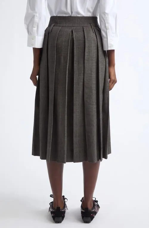 Simone Rocha Glen Plaid Stretch Wool Midi Kilt Skirt - Peat