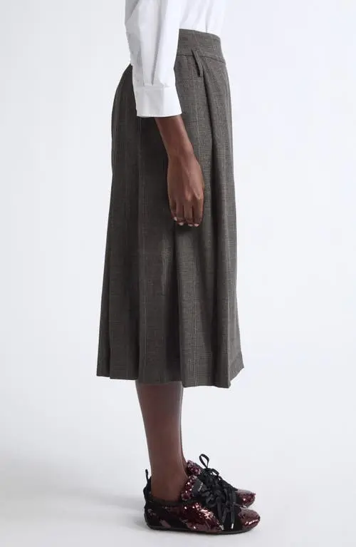 Simone Rocha Glen Plaid Stretch Wool Midi Kilt Skirt - Peat