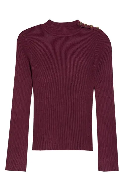 NOBODY'S CHILD Button Detail Ribbed Mock Neck Long Sleeve Top