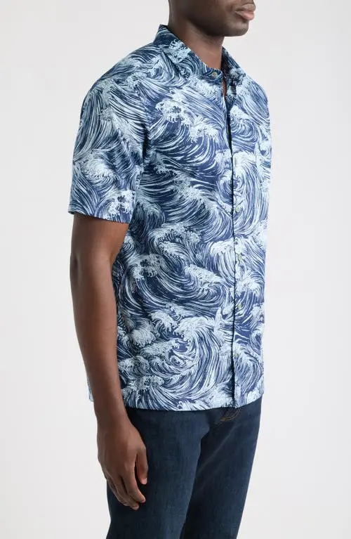 Tori Richard Gnarly Wave Print Camp Shirt