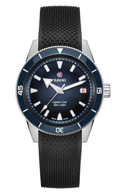 RADO Captain Cook Automatic Watch With Rubber Strap - Black To Blue Gradient