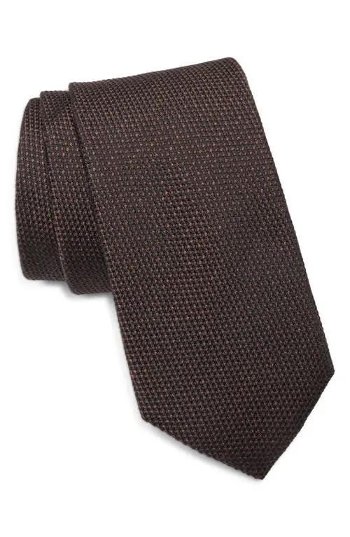 Nordstrom Banyan Solid Silk Jacquard Tie - Chocolate