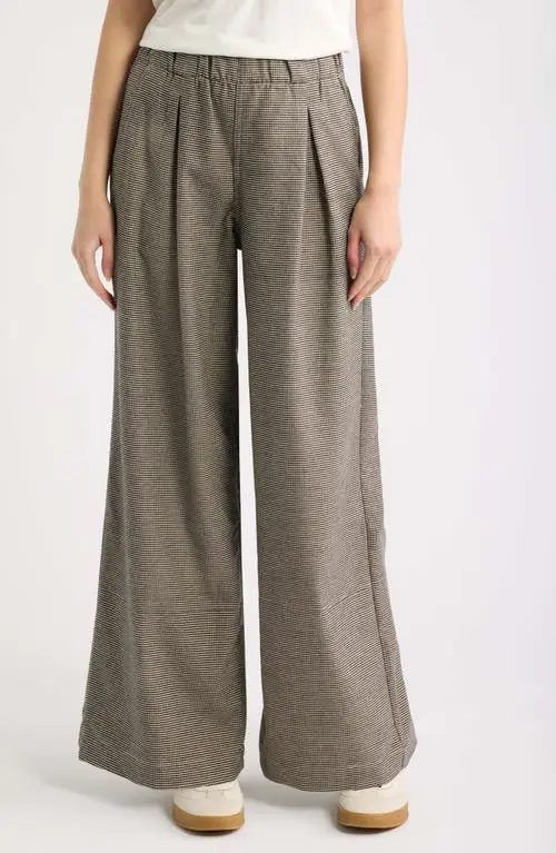 Marine Layer Allison Wide Leg Pleat Pants - Houndstooth