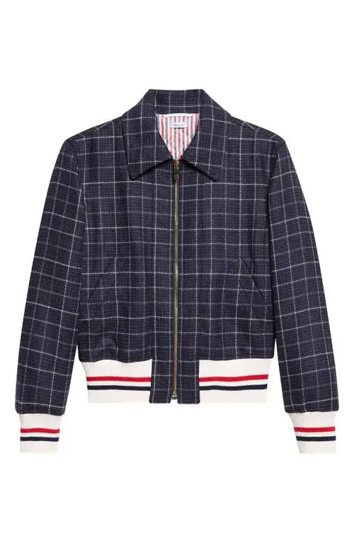 Thom Browne Windowpane Tweed Bomber Jacket - Navy