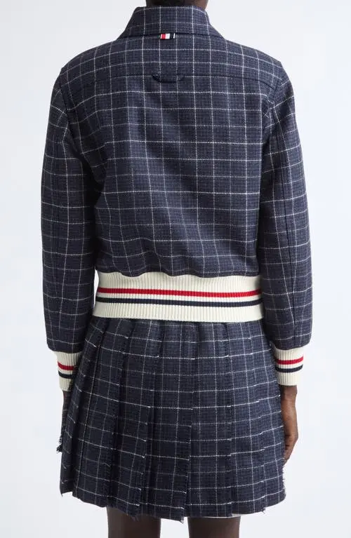 Thom Browne Windowpane Tweed Bomber Jacket - Navy
