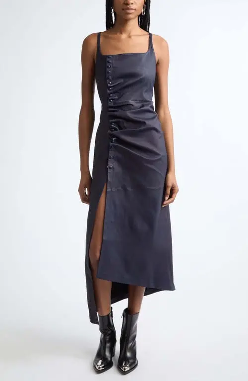 Rabanne Leather Snap Ruched Dress - Midnight Blue