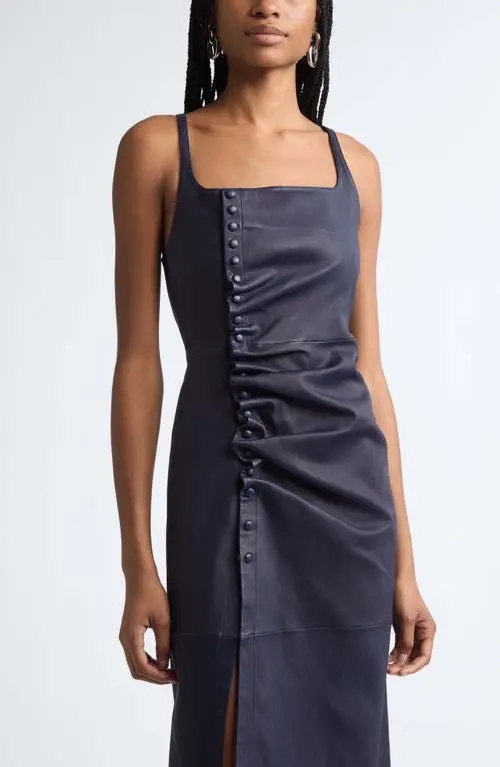 Rabanne Leather Snap Ruched Dress