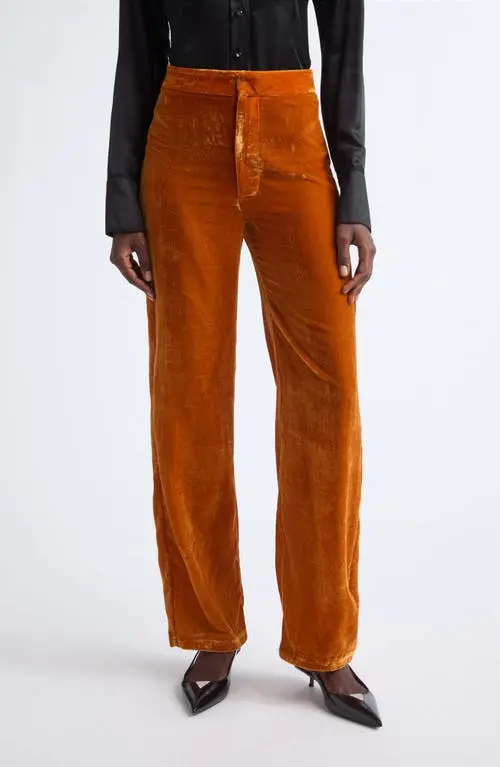 KIM SHUI Silk Blend Velvet Trousers - Burnt Orange