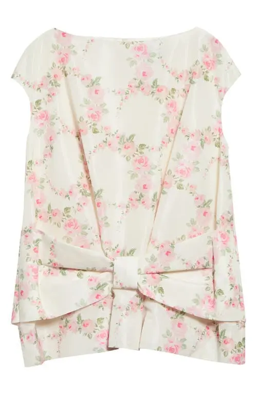 Simone Rocha Floral Print Boxy Peplum Bow Detail Top