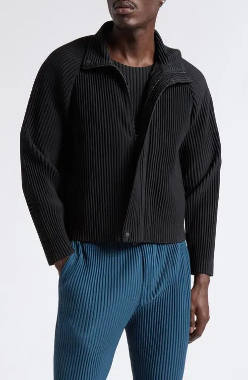Issey Miyake Pleated Stand Collar Zip-up Jacket - Black