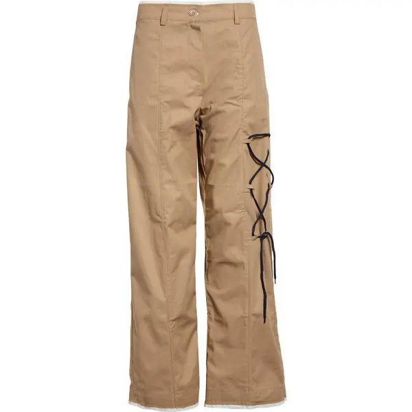 KUR Shoelace Wide Leg Cotton Pants - Beige