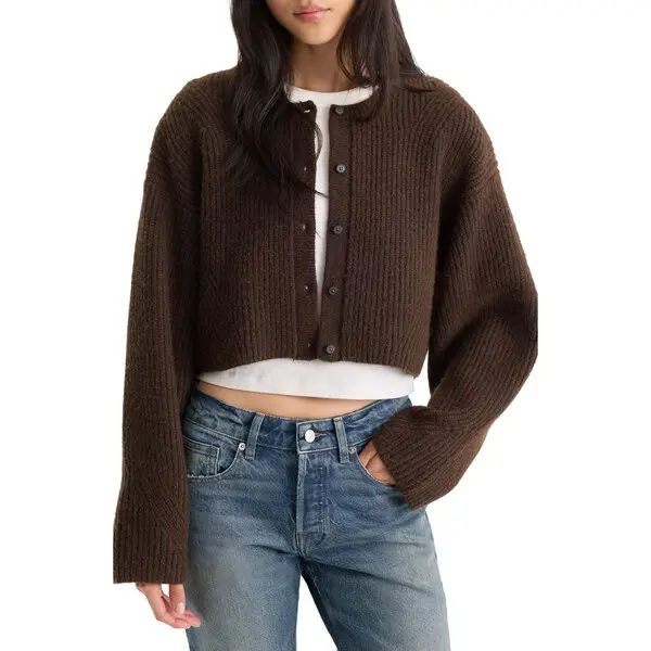 Good American The Chunky Knit Cardigan - Espresso