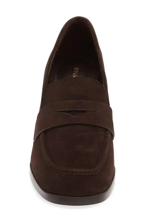 STUART WEITZMAN Vera Loafer With Stacked Heel - Espresso Suede