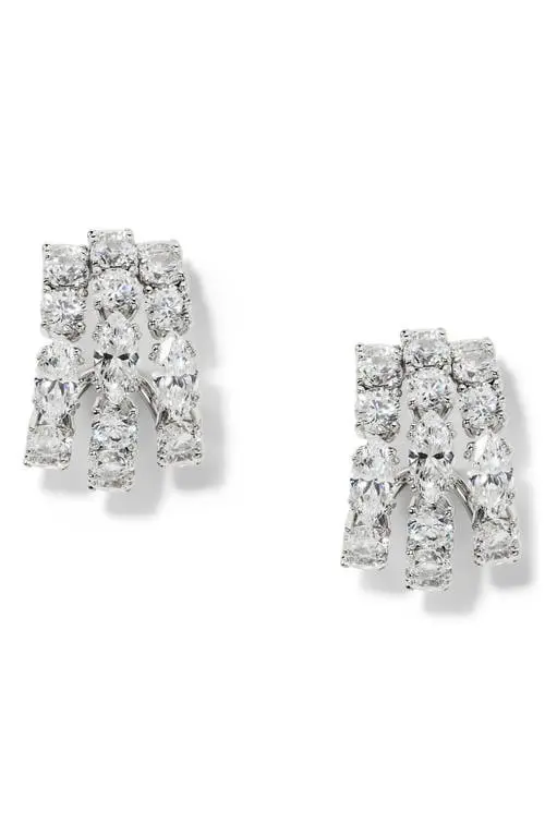 Nadri Twinnie Cubic Zirconia Huggie Hoop Earrings - Rhodium