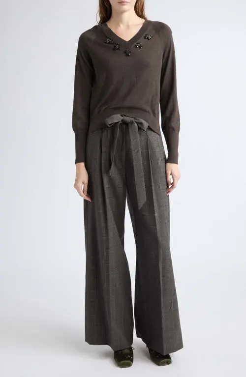 Simone Rocha Pleated Wide Leg Stretch Virgin Wool Sash Trousers