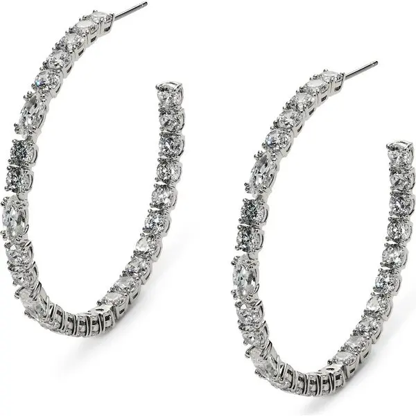Nadri Twinnie Cubic Zirconia Hoop Earrings - Rhodium