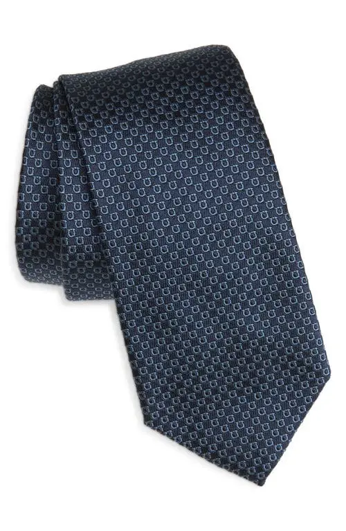 FERRAGAMO Chicago Silk Jacquard Tie - Blue Scuro